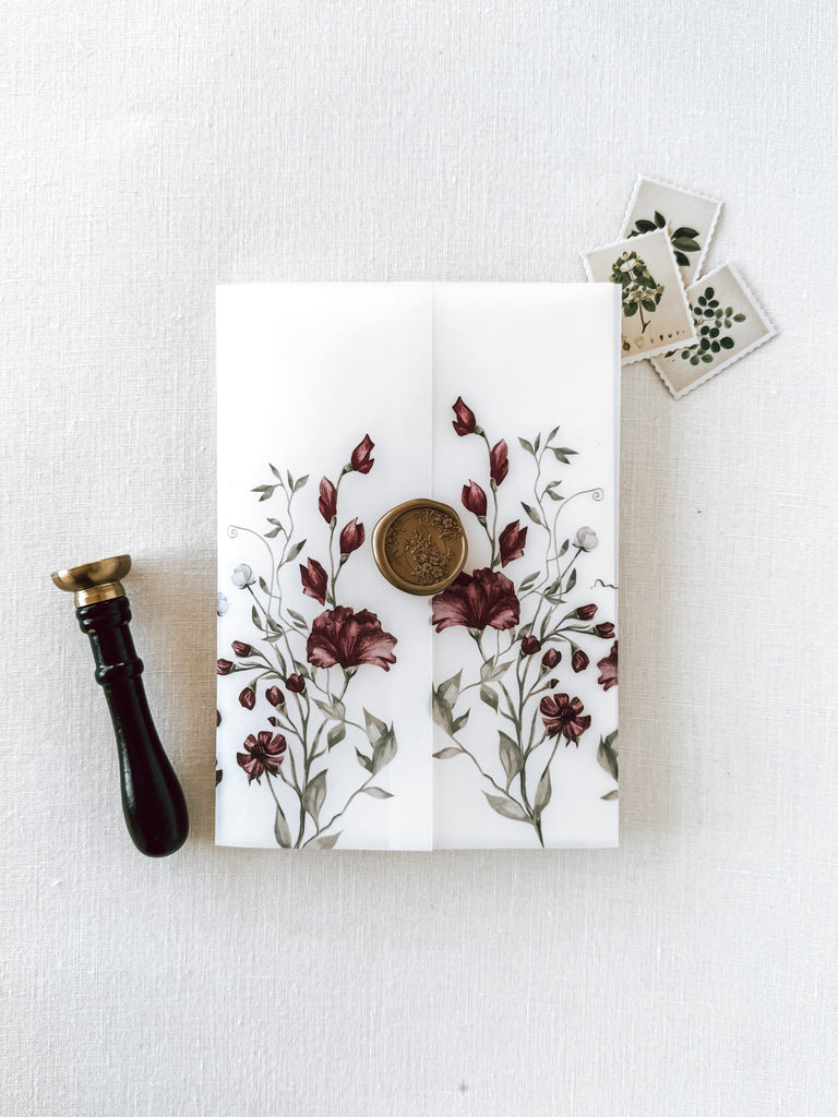 Burgundy Floral Vellum Wrap for DIY Wedding Invitation - Cotton Willow ...