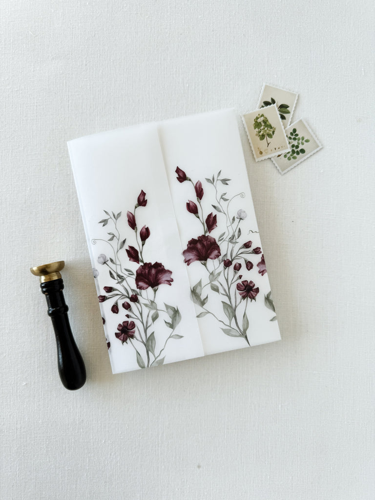 Burgundy Floral Vellum Wrap for DIY Wedding Invitation - Cotton Willow ...