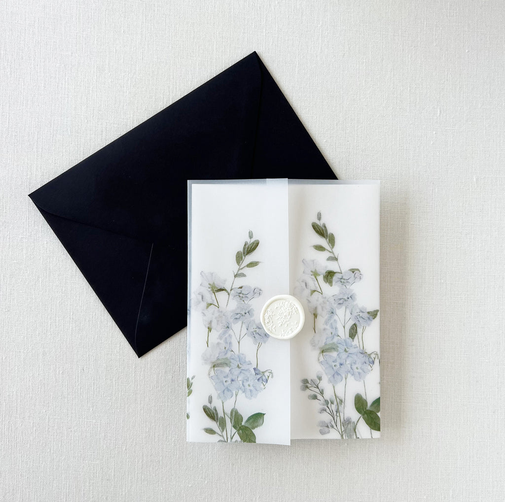 Elegant Dusty Blue Floral Wedding Invitation Vellum Wrap for DIY ...