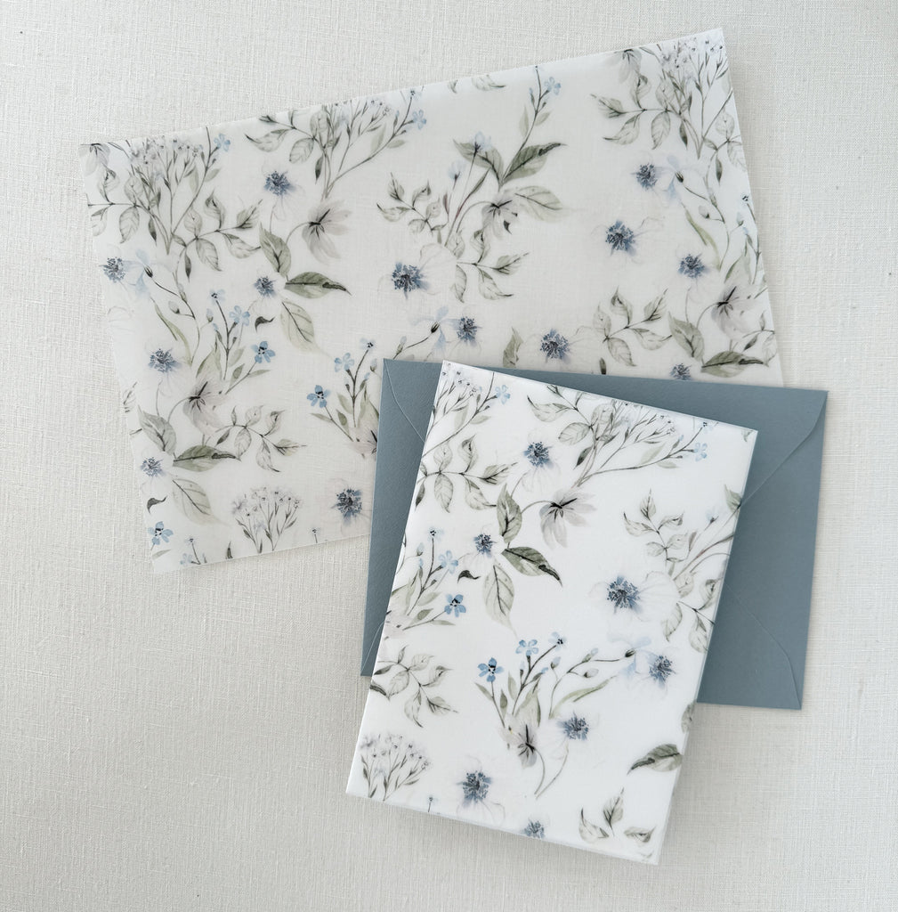 Dusty Blue Floral Vellum Jacket for DIY Wedding Invitation - Cotton ...