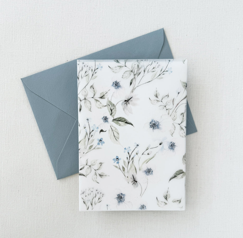 Dusty Blue Floral Vellum Jacket for DIY Wedding Invitation - Cotton ...