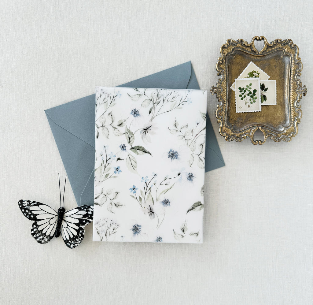 Dusty Blue Floral Vellum Jacket for DIY Wedding Invitation - Cotton ...