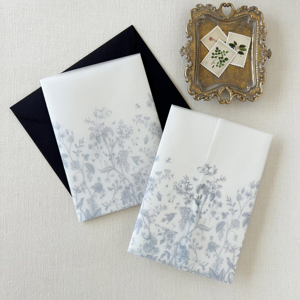 Romantic Blue Toile Wedding Invitation Wrap for DIY wedding - Cotton ...