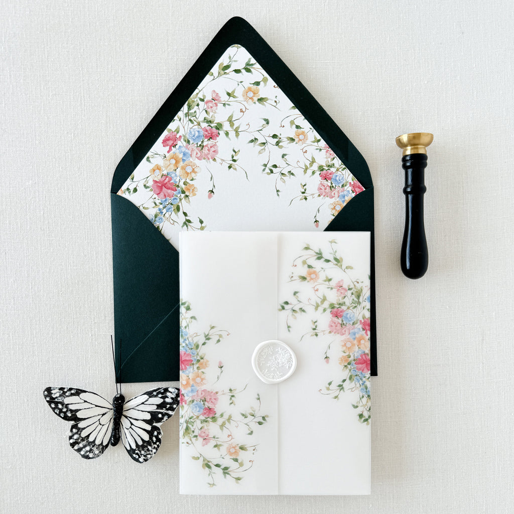 Vellum Jacket Floral Blush Pink and Blue Vellum Wrap for 5 x 7 Wedding ...