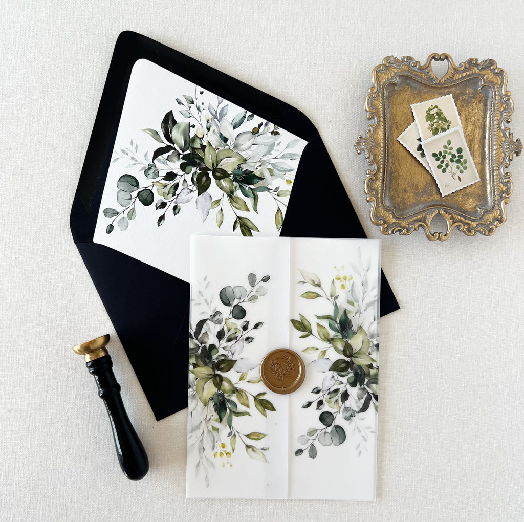 Rustic Greenery Wedding Invitation Vellum Wrap - Cotton Willow Design Co.