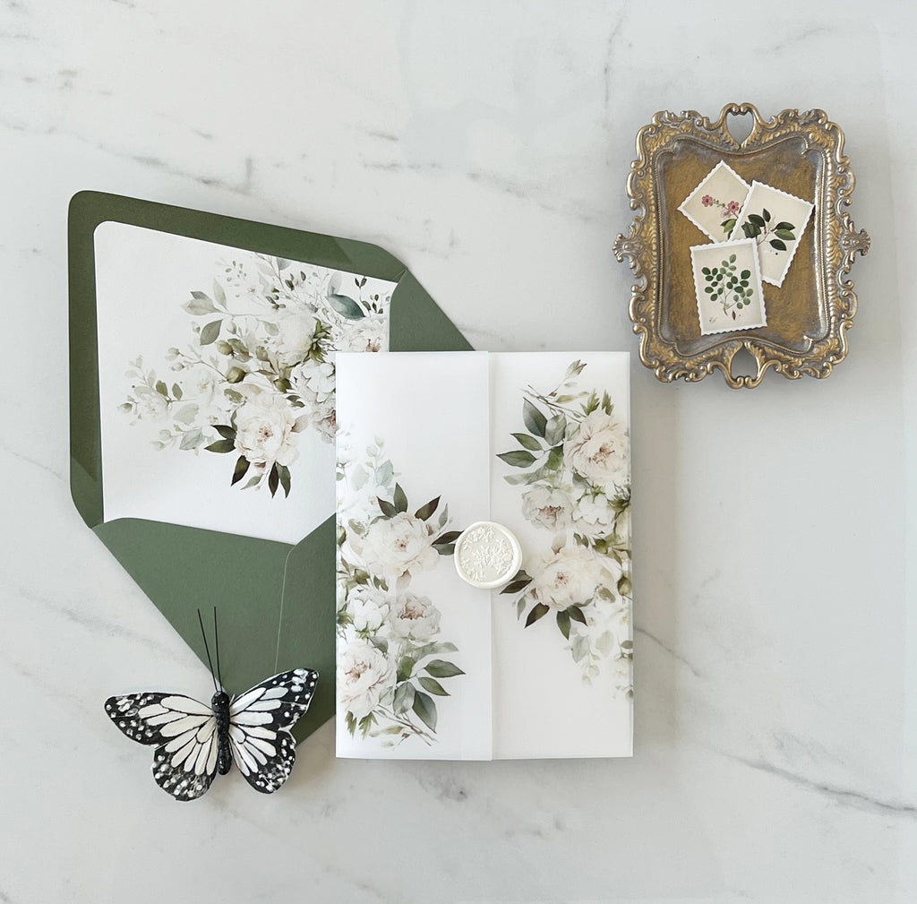 White Floral Vellum Wrap for DIY Wedding Invitation - Cotton Willow ...