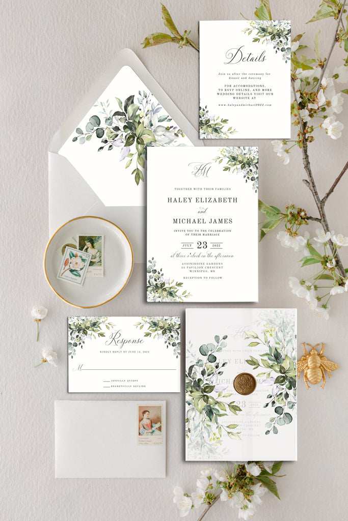 Rustic Greenery Wedding Invitation Set Download - Cotton Willow Design Co.