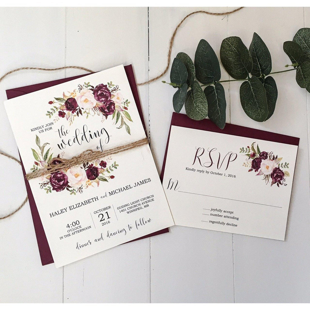 Rustic Marsala Wedding Invitation, Burgundy Wedding - Cotton Willow ...