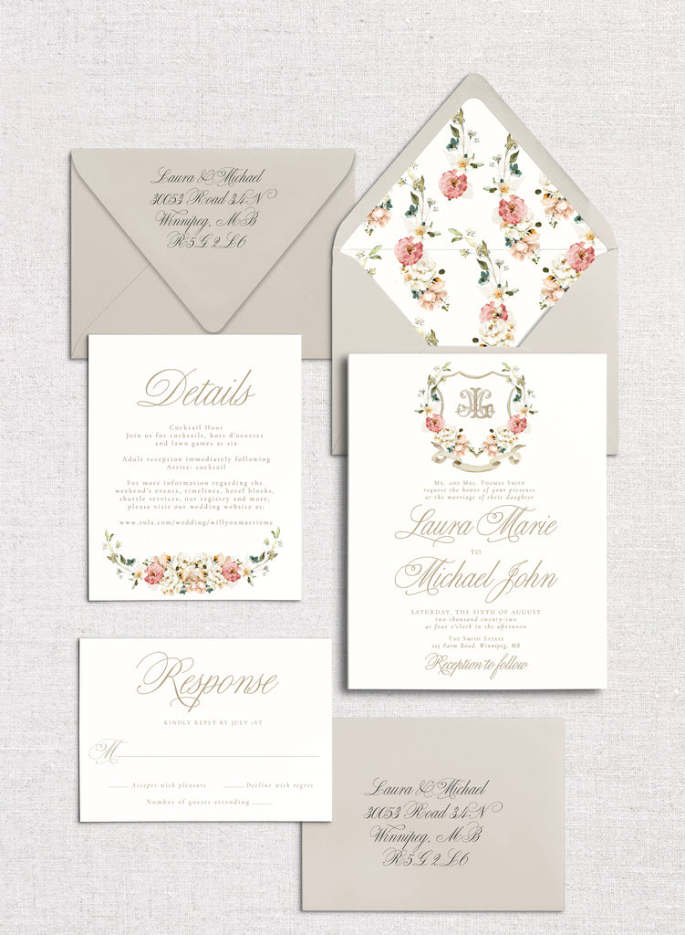 Elegant Wedding Invitation with Floral and Monogram - Cotton Willow ...