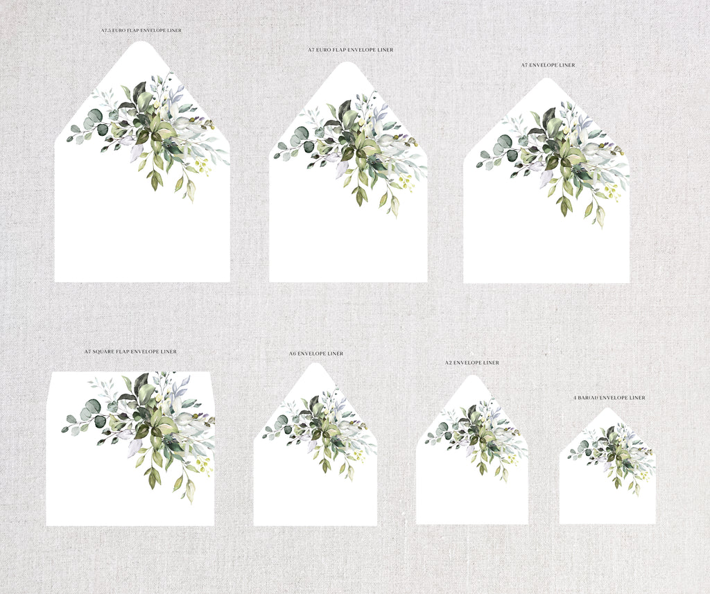 Rustic Greenery Botanical Wedding Invitation Envelope Liners - Cotton ...