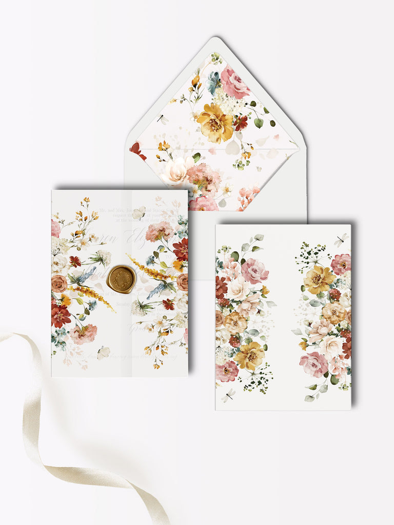 Instant Download, Summer, Fall Floral Vellum Jacket, 5x7 Vellum Wedding ...