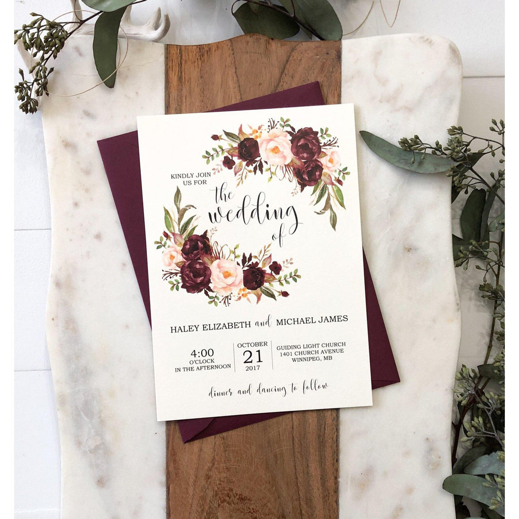 Rustic Marsala Wedding Invitation, Burgundy Wedding - Cotton Willow ...