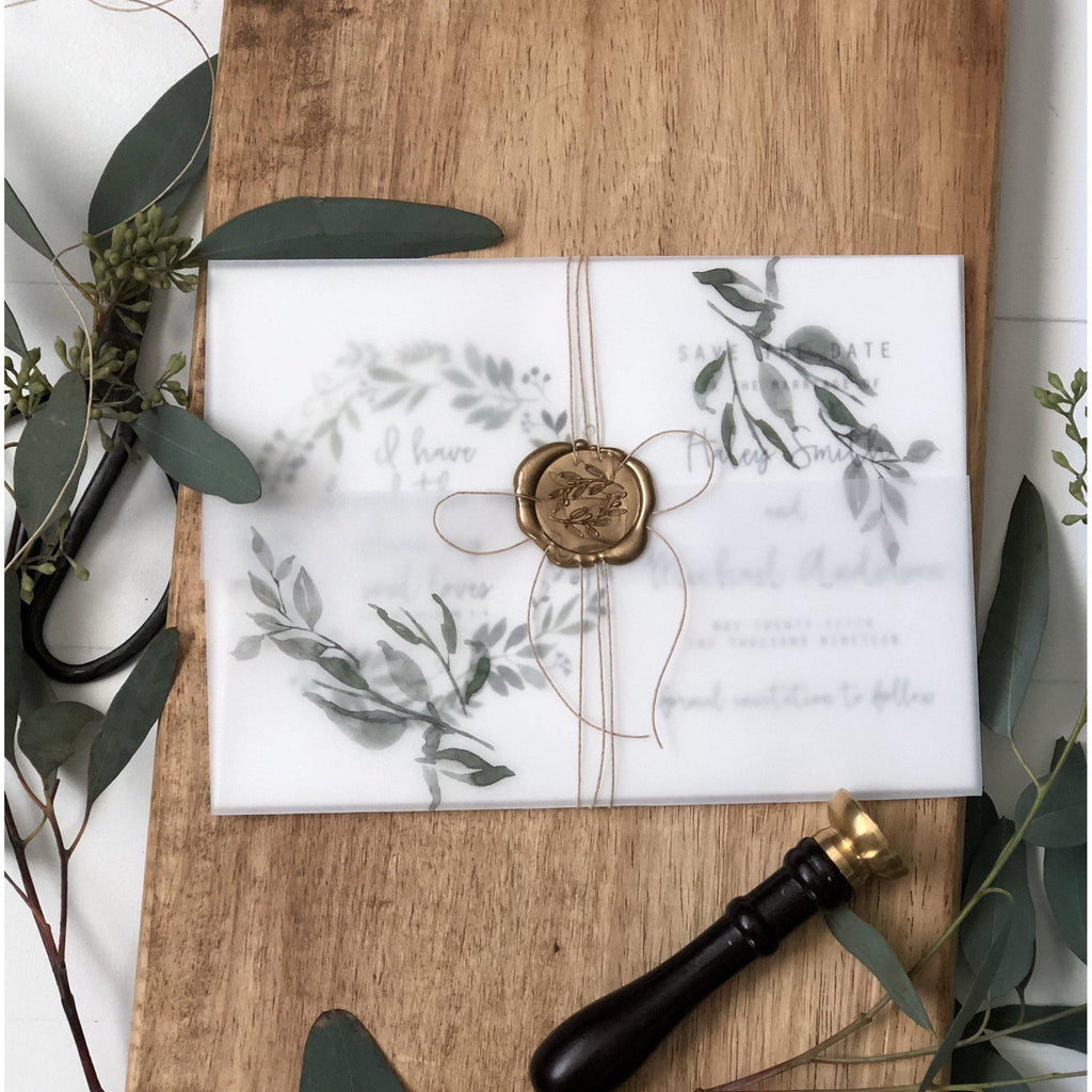 Rustic Greenery Save the Date Card, Vellum Wrap - Cotton Willow Design Co.