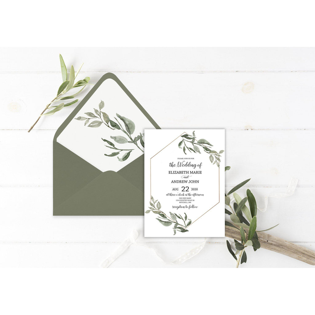 Modern Greenery Wedding Invitation - Cotton Willow Design Co.