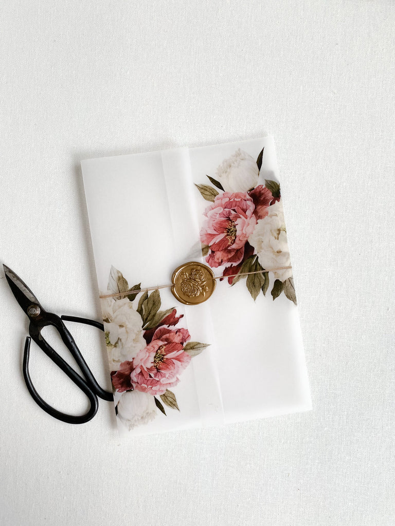 Vintage Floral Vellum Wrap Jacket for DIY Wedding Invitation - Cotton ...