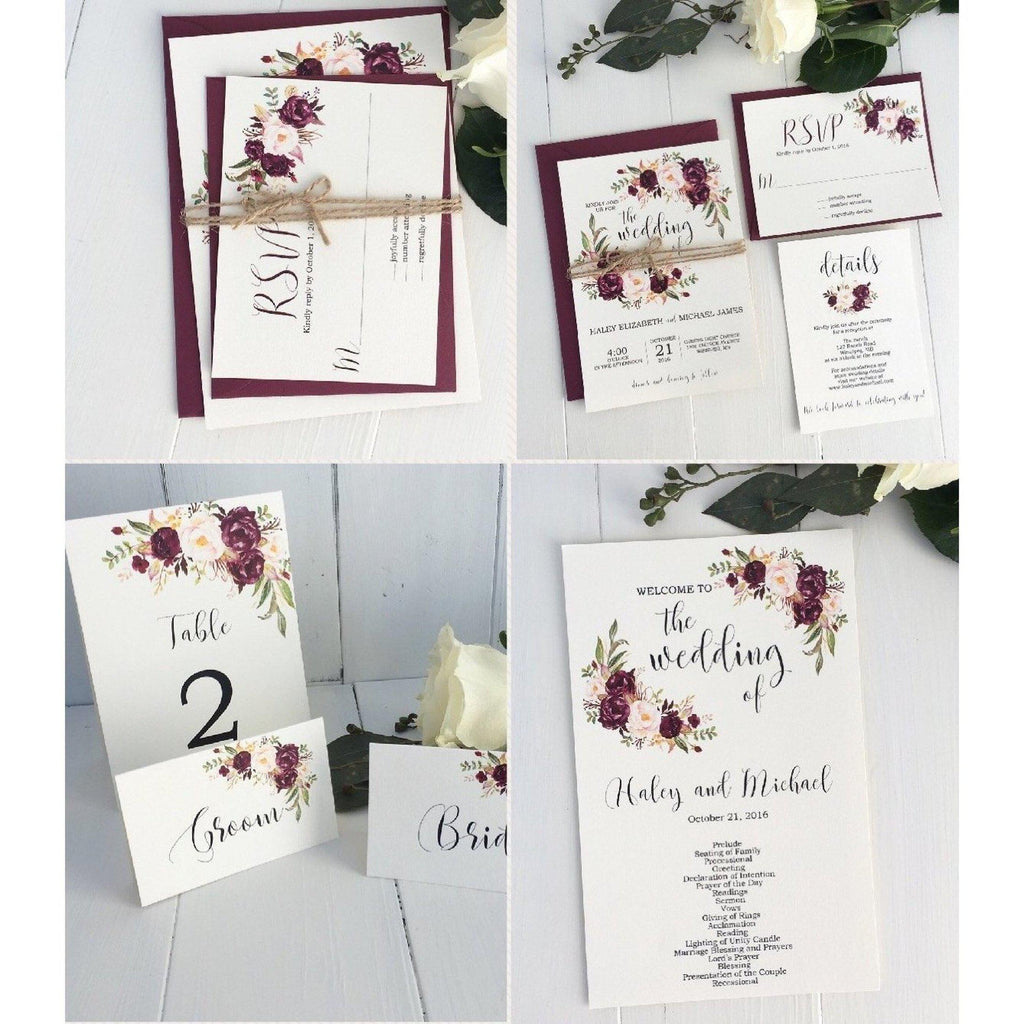 Rustic Marsala Wedding Invitation, Burgundy Wedding - Cotton Willow ...