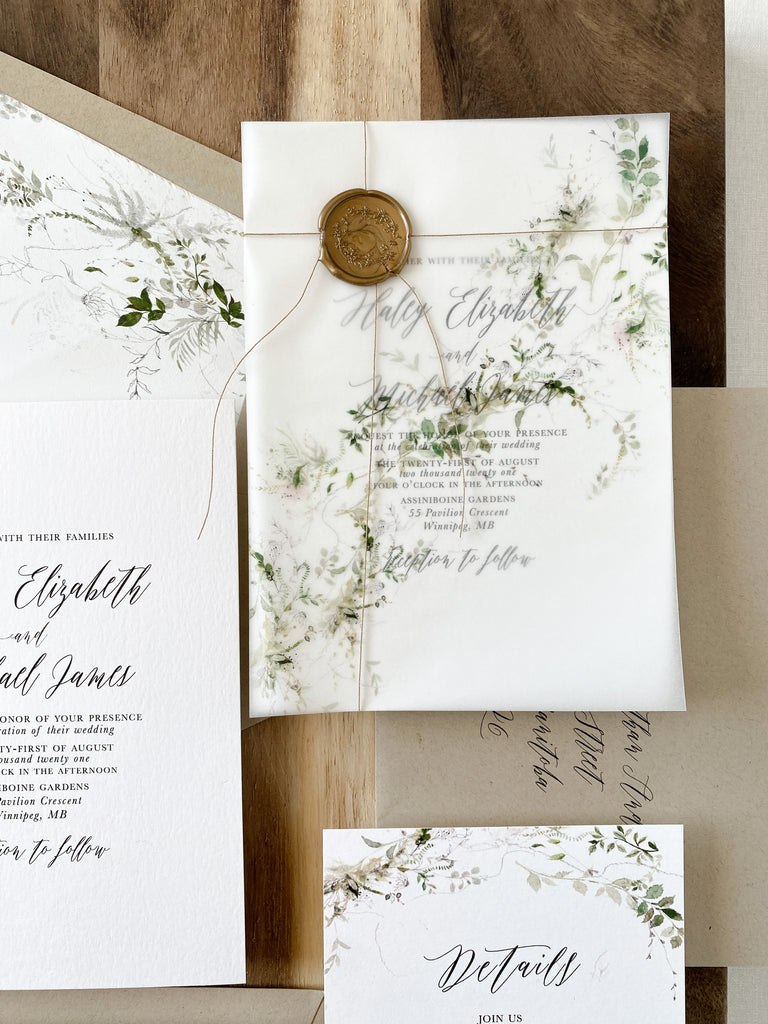 Rustic Greenery Vellum Wrap Wedding Invitation - Cotton Willow Design Co.