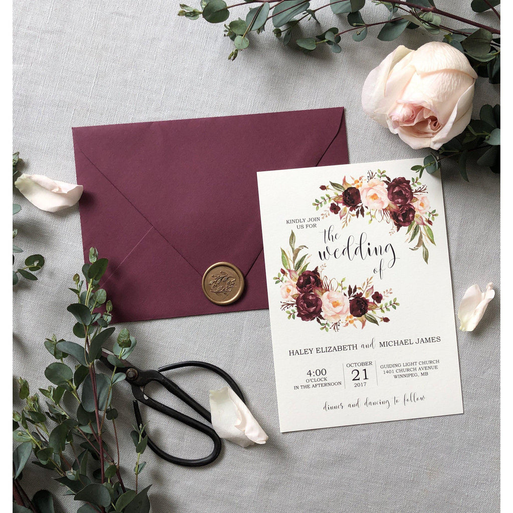Rustic Marsala Wedding Invitation, Burgundy Wedding - Cotton Willow ...