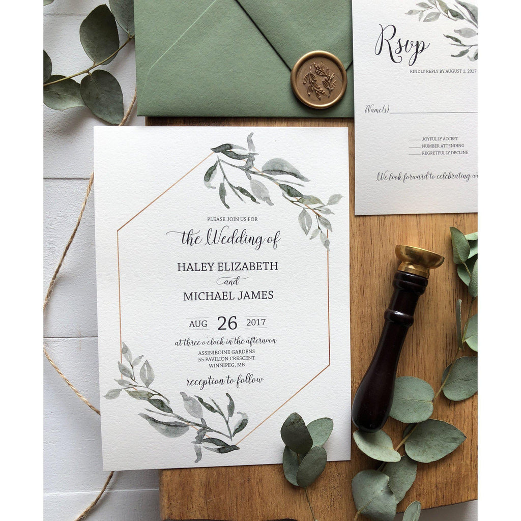 Rustic Botanical Wedding Invitation, Greenery - Cotton Willow Design Co.