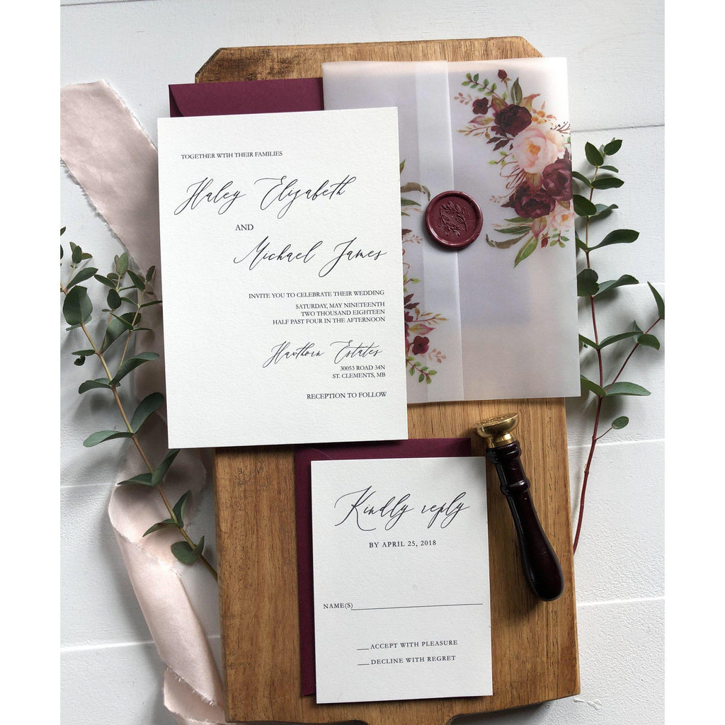 Marsala Floral Translucent Wedding Invitation - Cotton Willow Design Co.