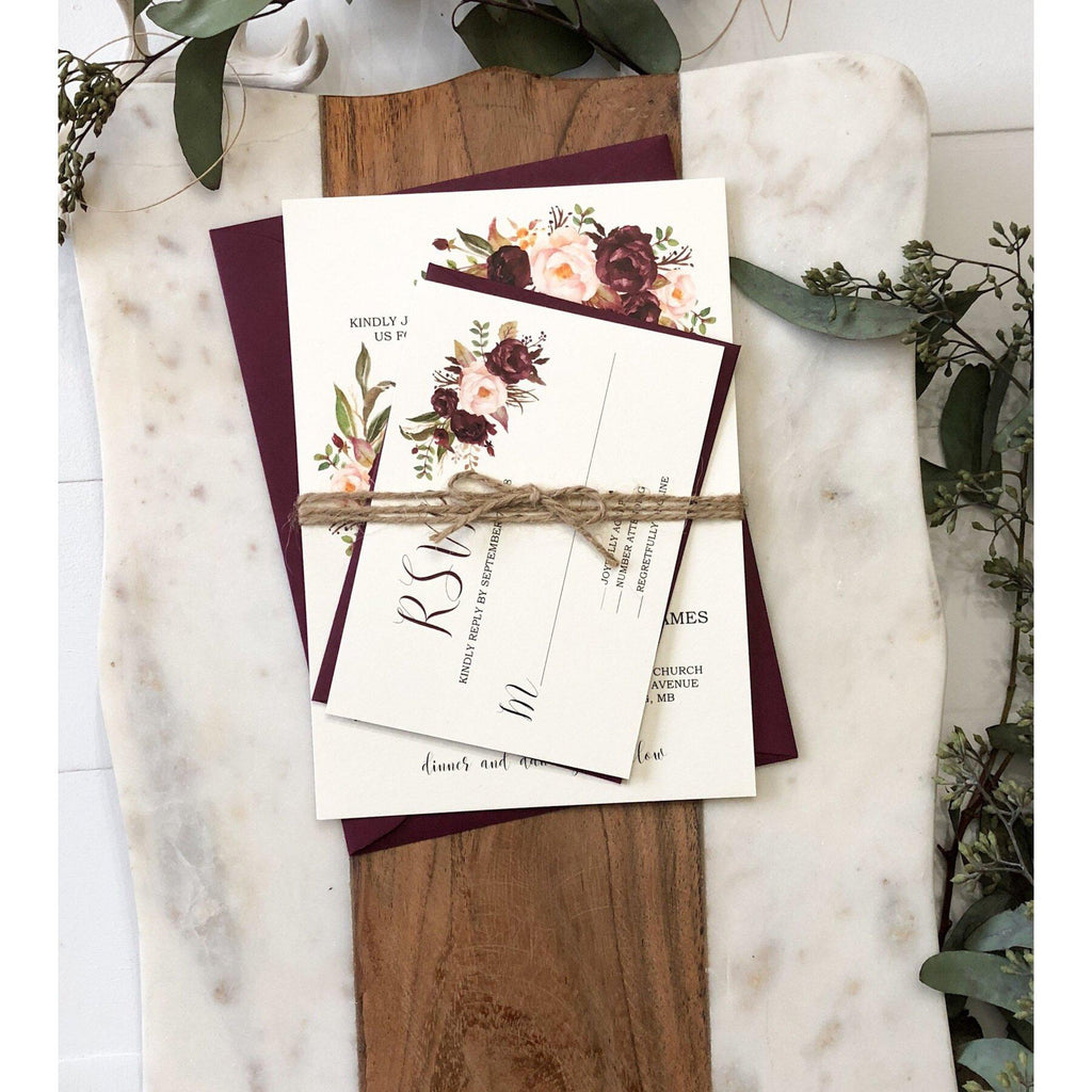 Rustic Marsala Wedding Invitation, Burgundy Wedding - Cotton Willow ...