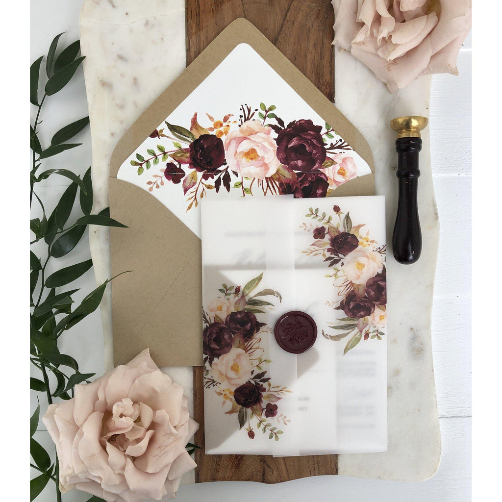 Marsala Floral Translucent Wedding Invitation - Cotton Willow Design Co.