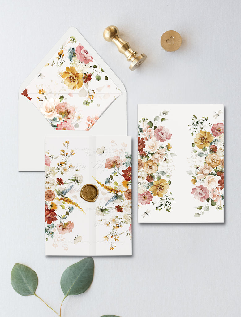 Summer Wildflower Floral Wedding Invitation Envelope Liners - Cotton ...