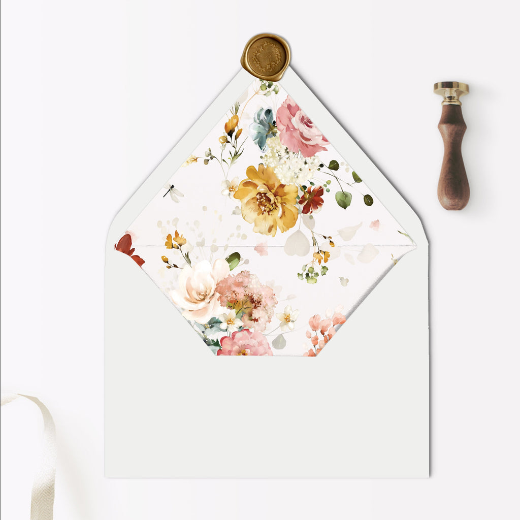 Summer Wildflower Floral Wedding Invitation Envelope Liners - Cotton ...