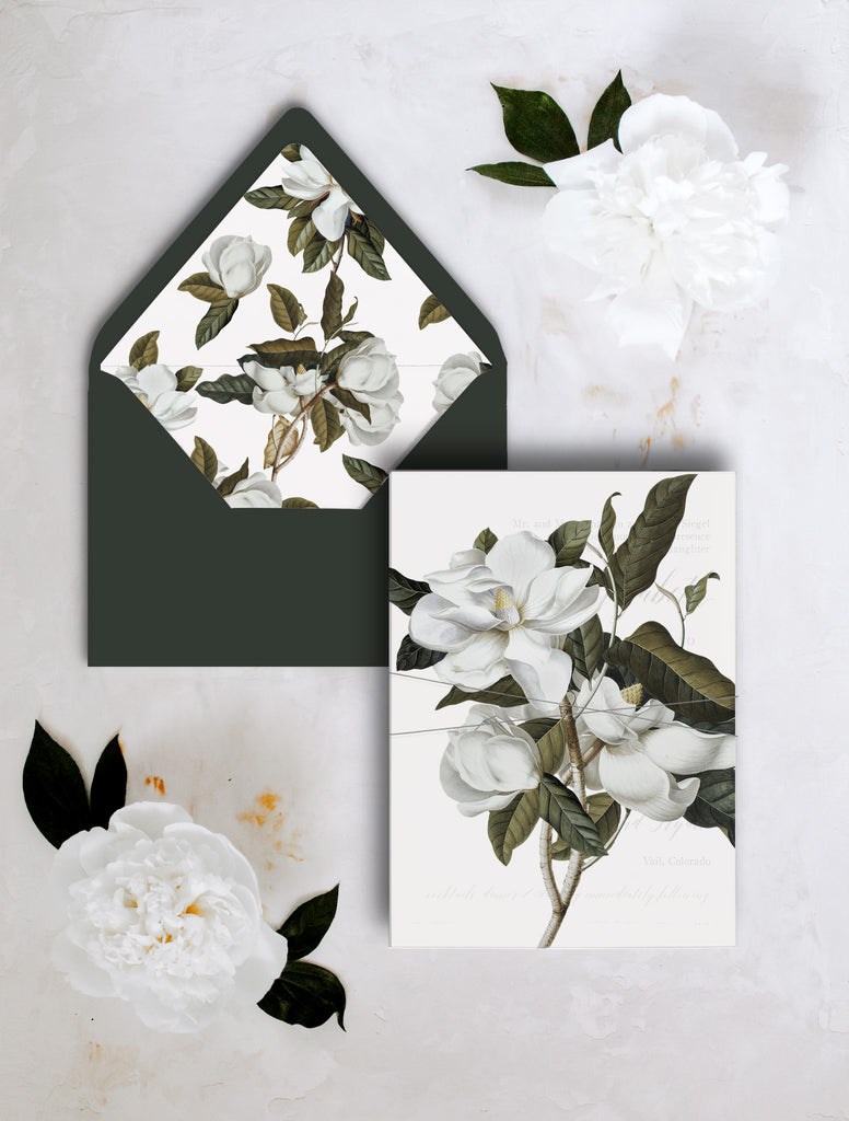 Wedding Invitation Envelope Liners with Magnolia Floral Botanical ...