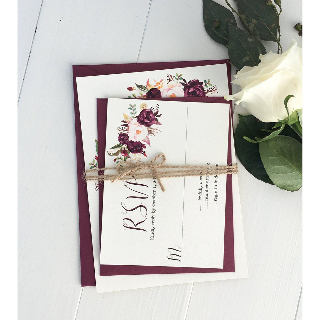 Rustic Marsala Wedding Invitation, Burgundy Wedding - Cotton Willow ...