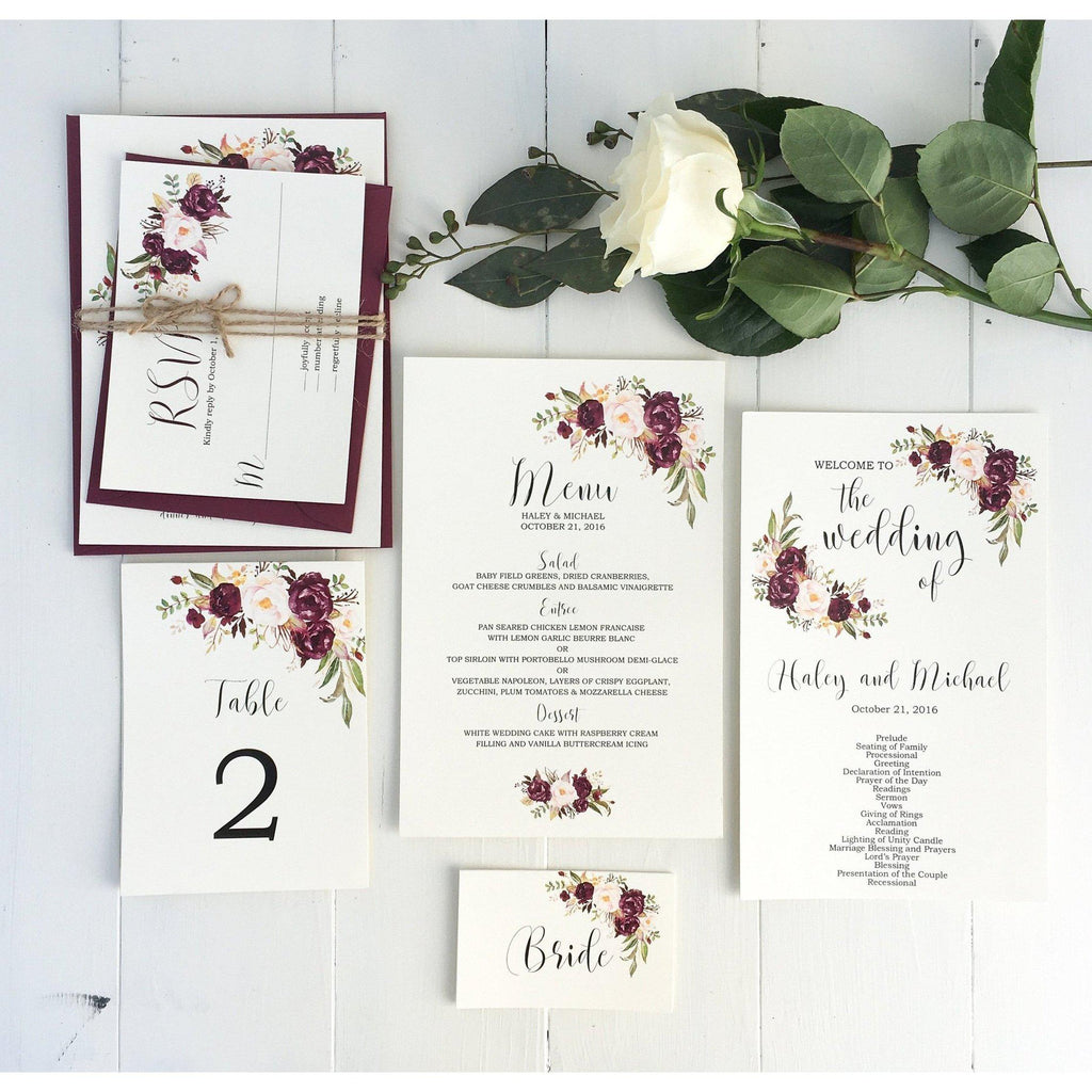 Rustic Marsala Wedding Invitation, Burgundy Wedding - Cotton Willow ...
