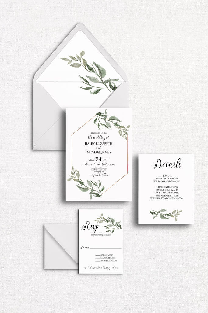 Greenery Wedding Invitation Suite Digital Download - Cotton Willow ...