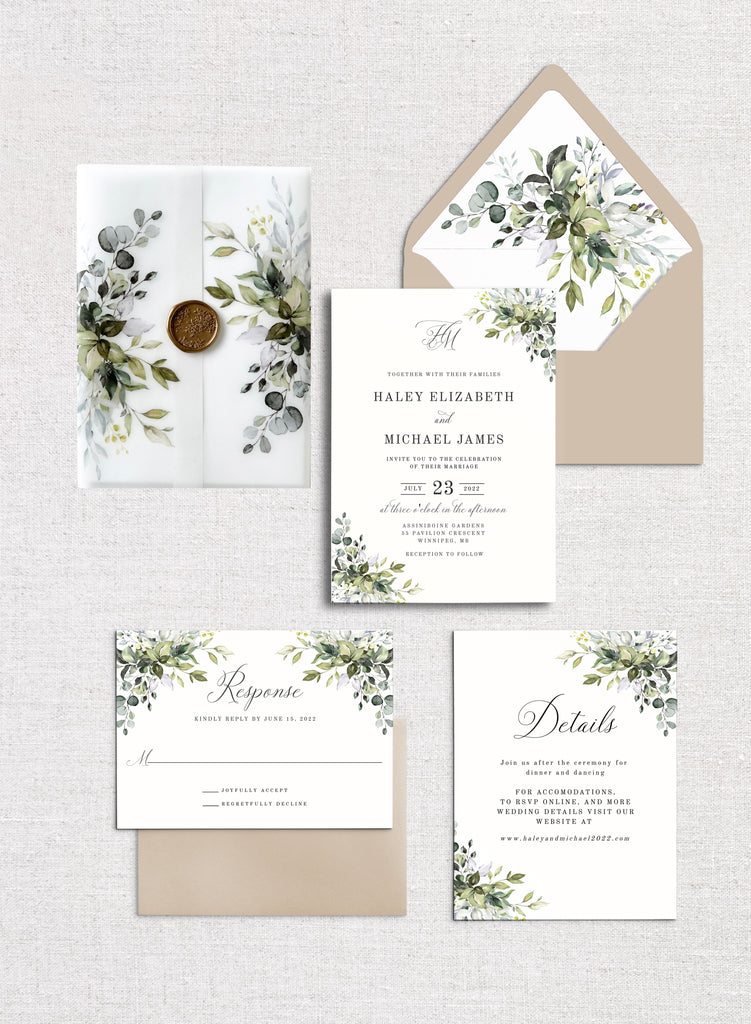 Rustic Greenery Wedding Invitation Set Download - Cotton Willow Design Co.