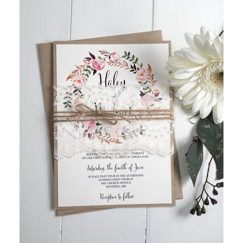 Blush Boho Floral, Rustic Wedding Invitation Set - Cotton Willow Design Co.
