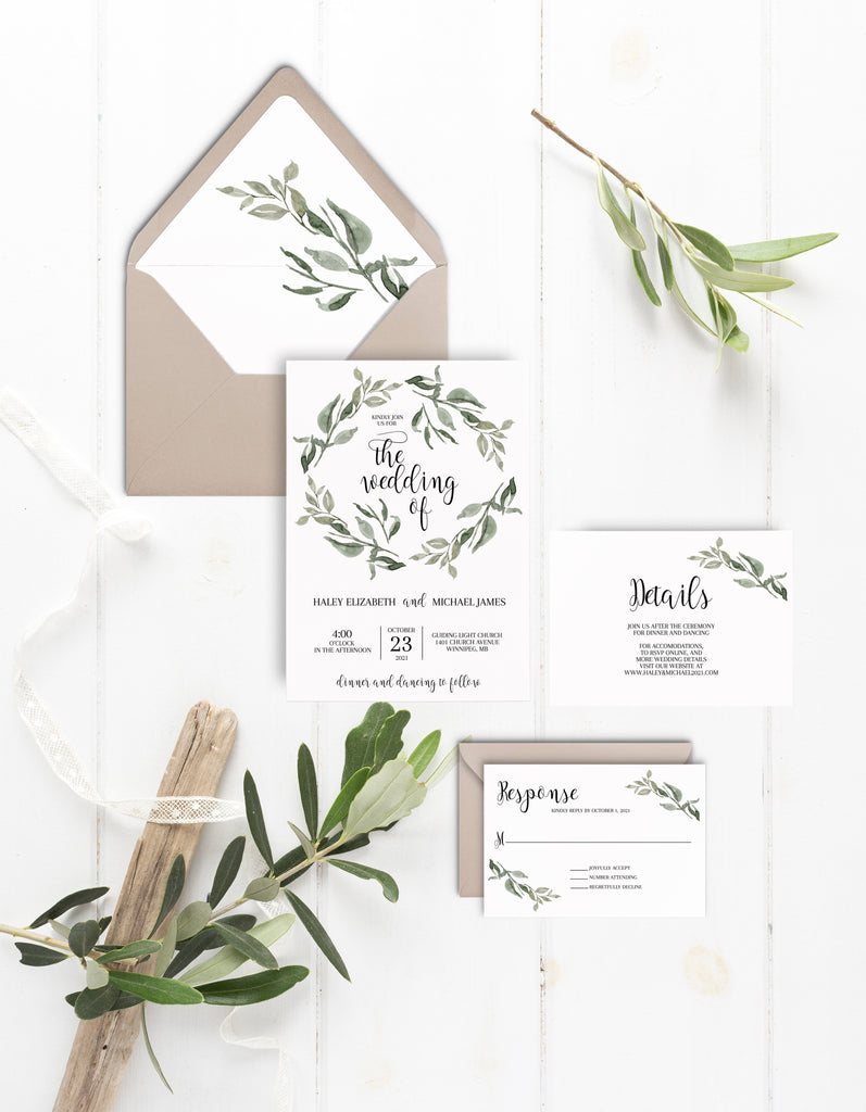 Rustic Greenery Wedding Invitation Suite Digital Download - Cotton ...