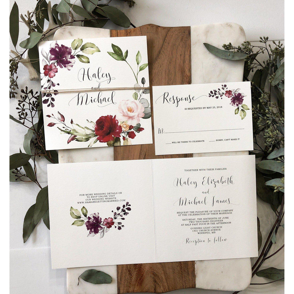 Vintage Floral Wedding Invitation, Rustic Boho Chic - Cotton Willow ...