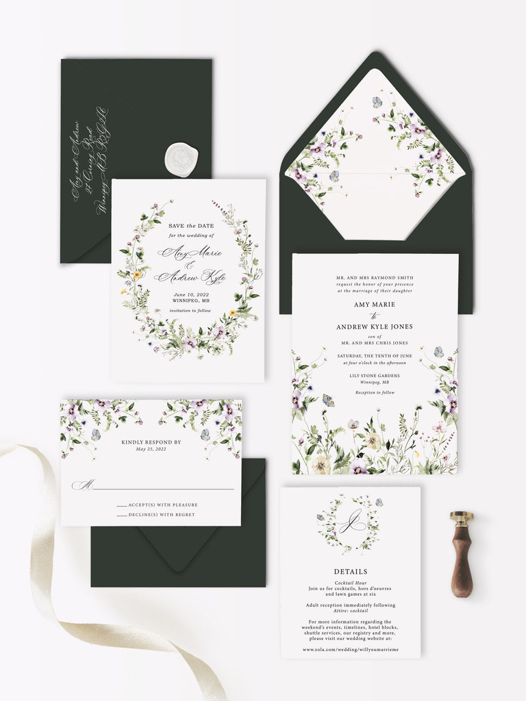 Romantic Wildflower Wedding Invitation Suite - Cotton Willow Design Co.