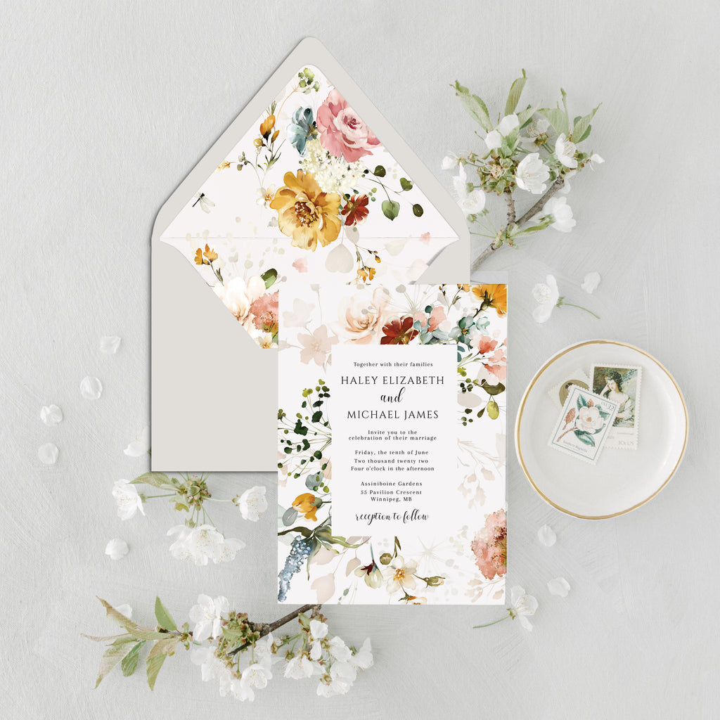 Spring Summer Wildflower Wedding Invitation Template - Cotton Willow ...