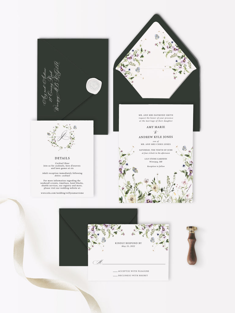 Romantic Wildflower Wedding Invitation Suite - Cotton Willow Design Co.