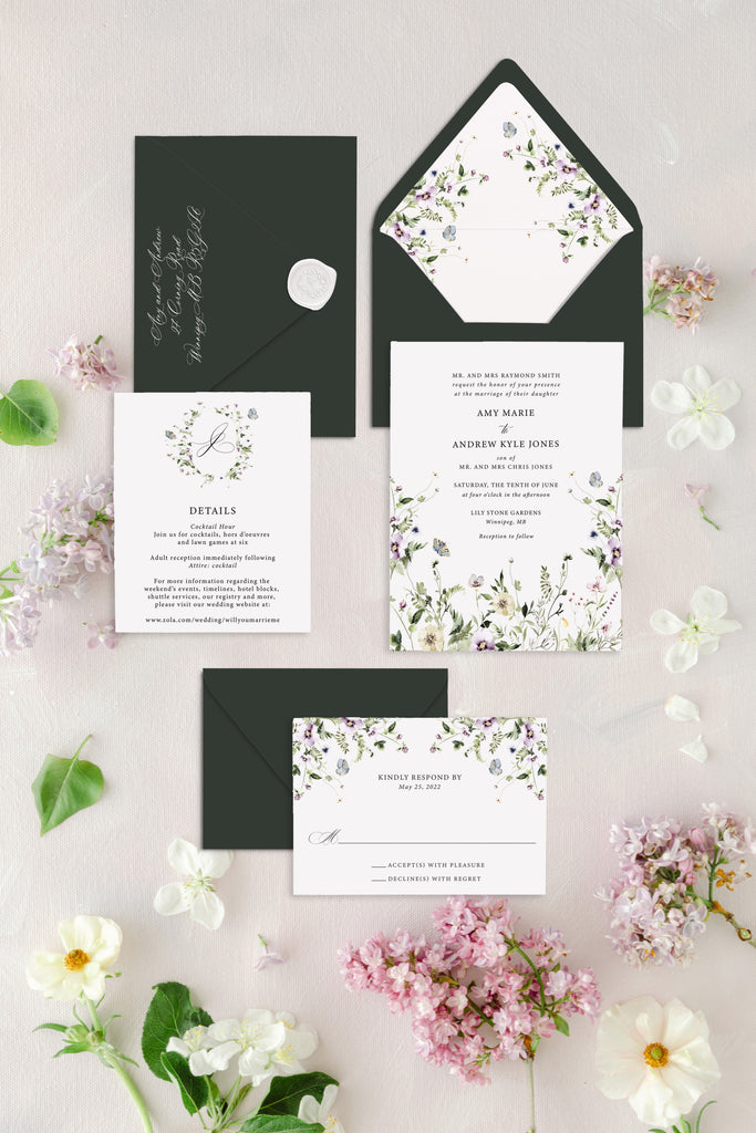 Romantic Wildflower Wedding Invitation Suite - Cotton Willow Design Co.